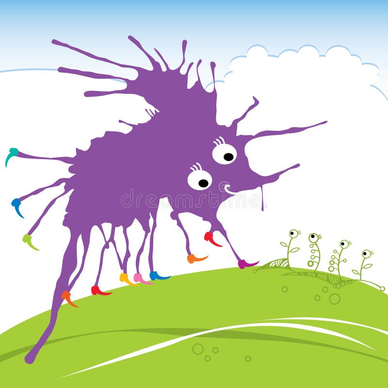 Violet Funny Cartoon Bird Hand Drawn for Design Stock Vector ...