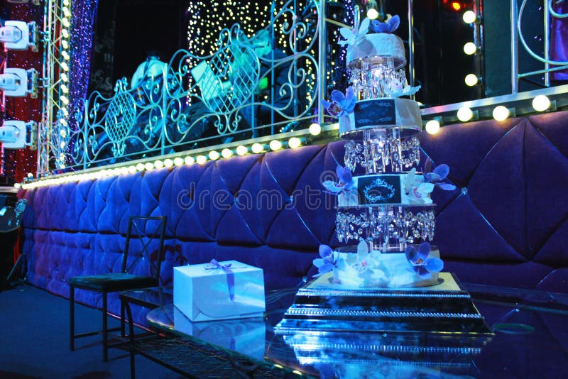 Violet Glamour Cake in Night Club Stock Image - Image of flower, club ...