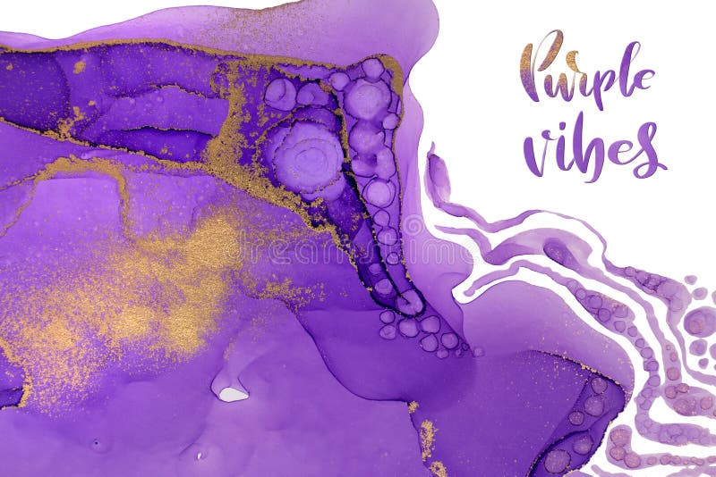 Violet and Gold Ink Flows Artwork Design Template with Copyspace Stock ...