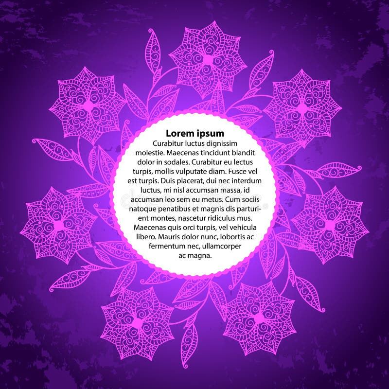 Violet Hand-drawn Round Frame with Flowers Stock Illustration ...