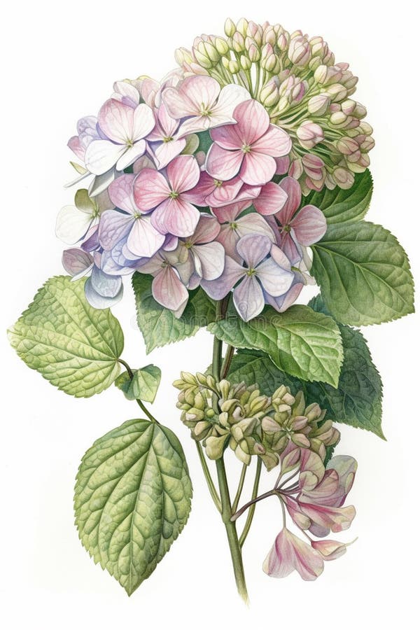Violet Hydrangea Flower Drawing. Stock Illustration - Illustration of ...