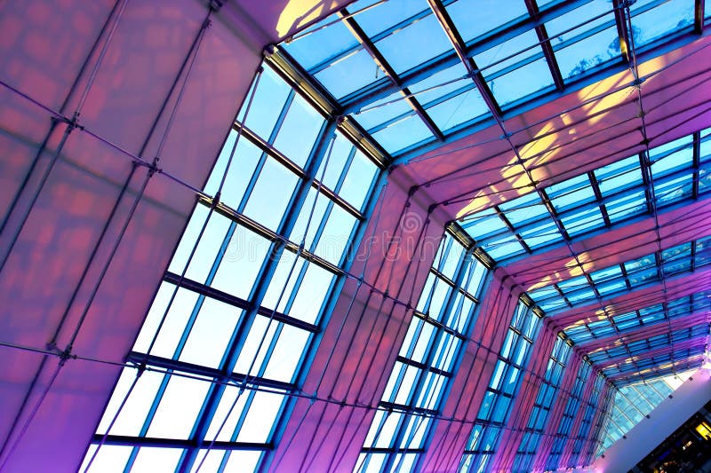 Violet Illuminated Ceiling Indoor Stock Photo - Image of abstract, blue ...