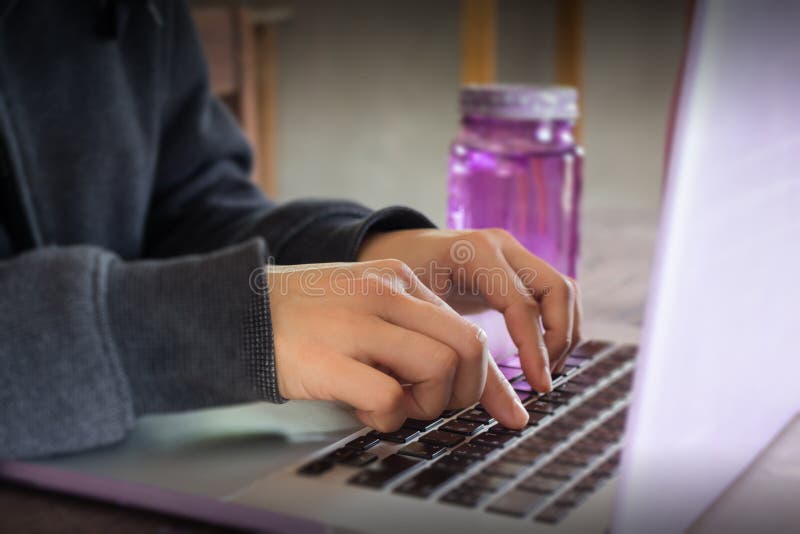 Violet Items on Wooden Working Table Stock Photo - Image of indoors ...