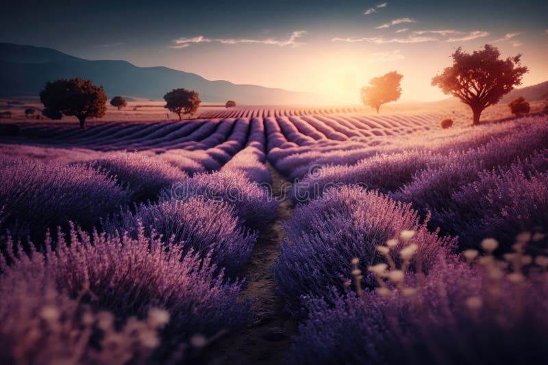 Violet Lavender Field. AI Generation Stock Illustration - Illustration ...