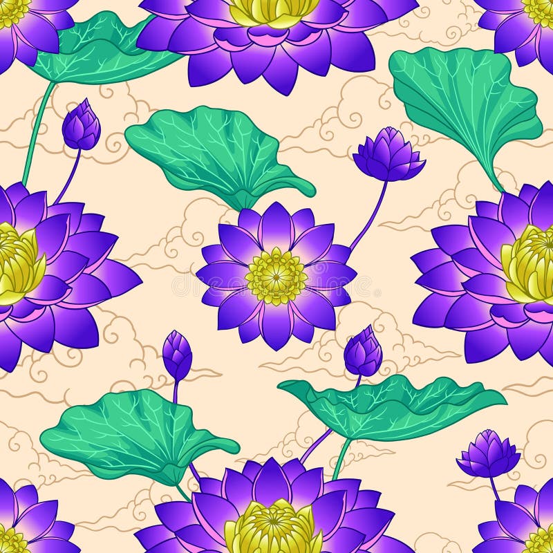 Lotus Seamless Pattern stock vector. Illustration of black - 33977256