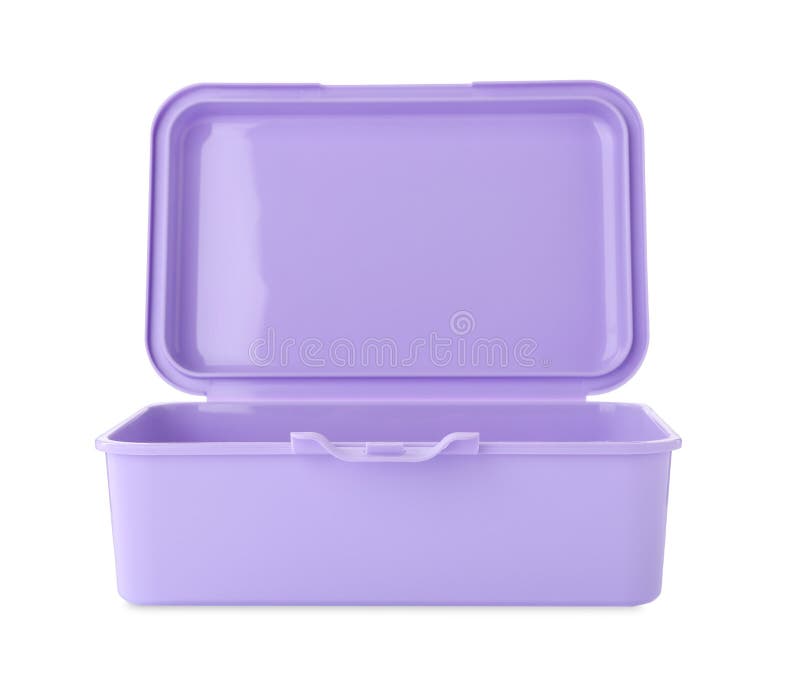 Violet Lunch Box Isolated on White. School Food Stock Photo - Image of ...