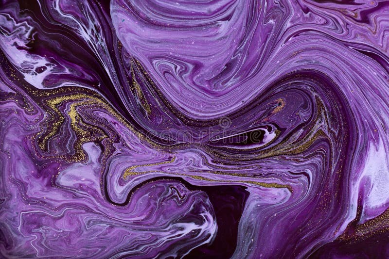 Violet Marble Abstract Background. Mixed Inks Texture with Golden ...