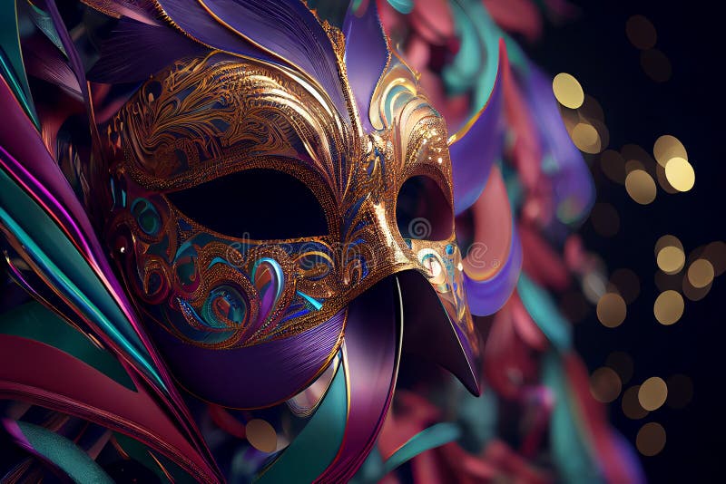 Violet Mardi Gras Carnaval Background with Mask. Generative AI Stock ...
