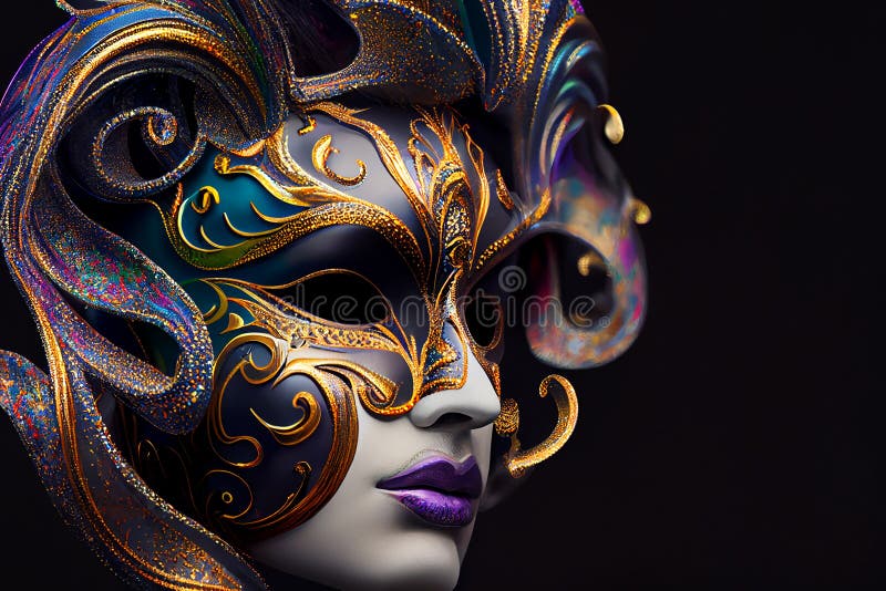 Violet Mardi Gras Carnaval Background with Mask. Generative AI Stock ...