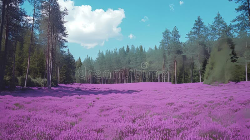 A Violet Meadow of Unreal Spring Flowers in Infrared Stock Illustration ...