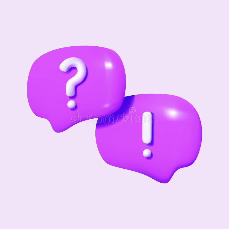 Violet Message Bubble with Question and Exclamation Marks. 3d Vector ...