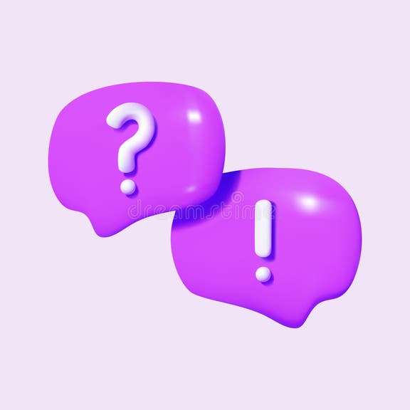 Violet Message Bubble with Question and Exclamation Marks. 3d Vector ...