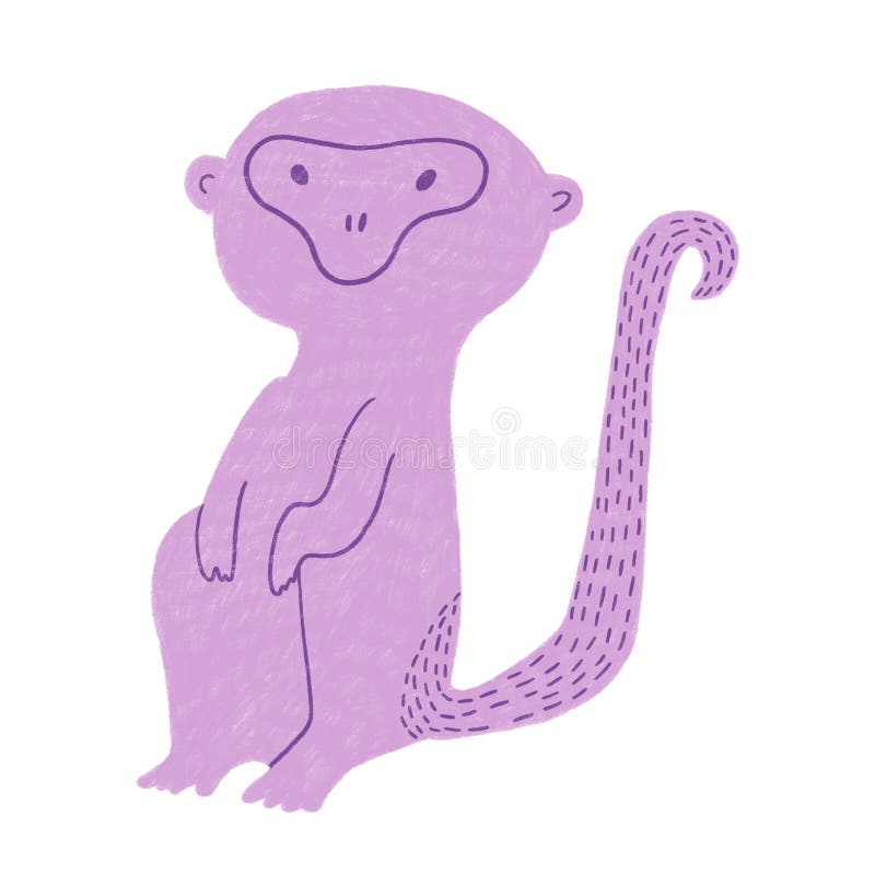 Violet Monkey, Cute Character, Hand Drawn Illustration Stock Illustration - Illustration of ...