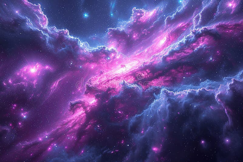 Violet Nebula and Galaxy Cluster in Space. Stock Photo - Image of pink ...