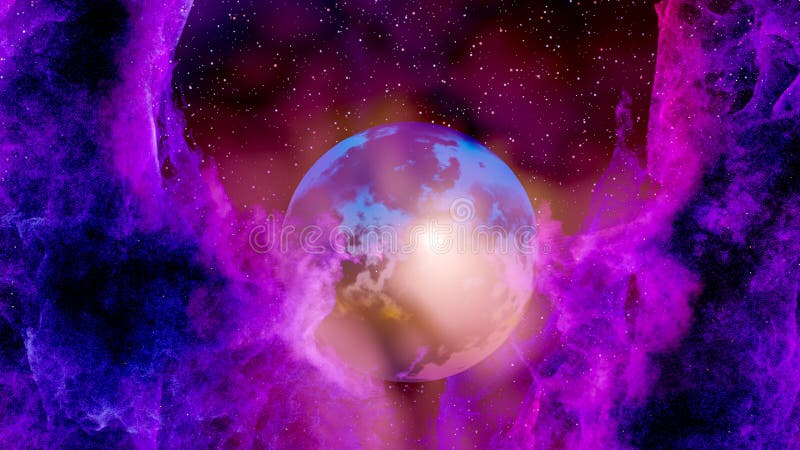 Violet Nebula and Planet in Distant Galaxy Stock Illustration ...