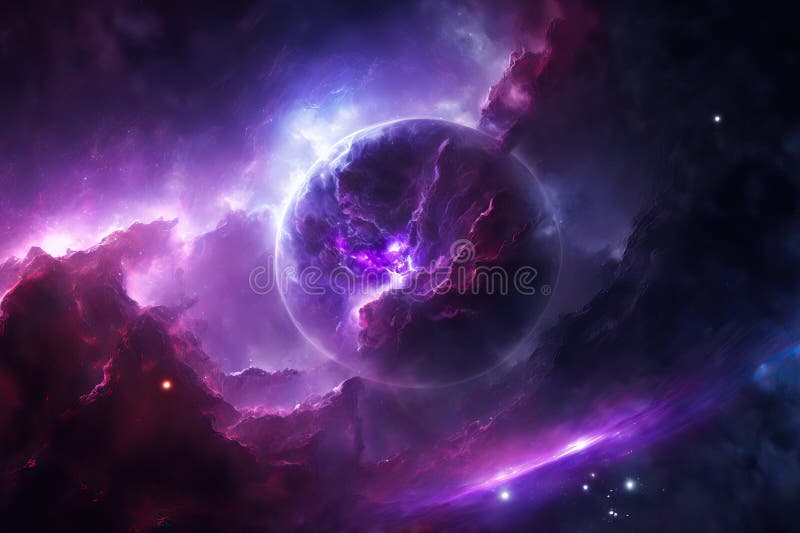 Violet Nebula, Planets, and Space Stock Illustration - Illustration of ...