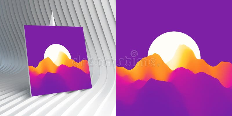 Violet Night Sky and the Light of the Full Moon. Mountainous Terrain ...