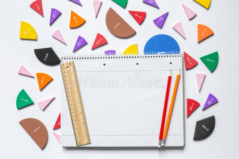 Violet Orange Yellow Pieces of Fractions on the Table. Close Up Math ...