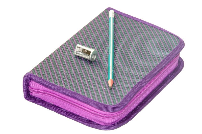 Violet Pencil Box with Wooden Pencil and Sharpener Stock Image - Image ...