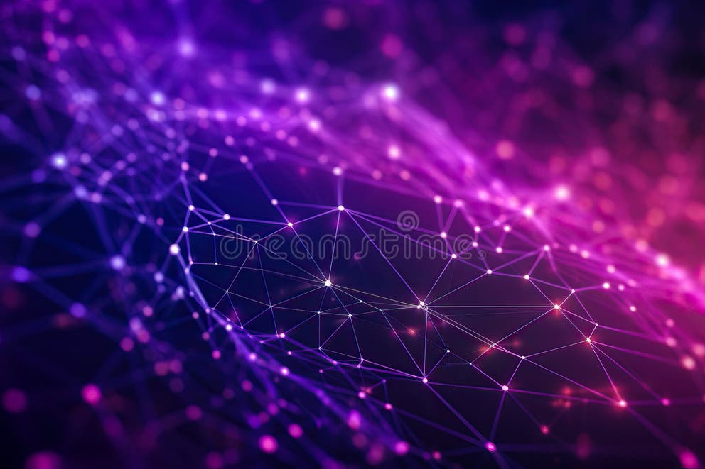 Violet-pink Abstract Background with a Network Grid and Particles ...
