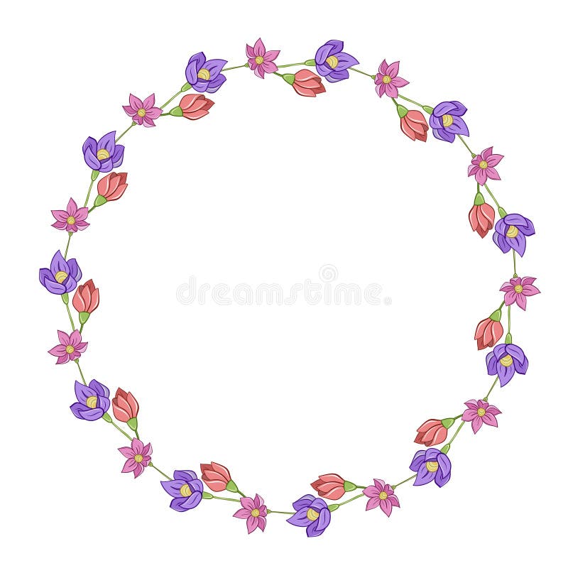 Violet and Pink Beautiful Summer Flower Round Frame Stock Vector ...