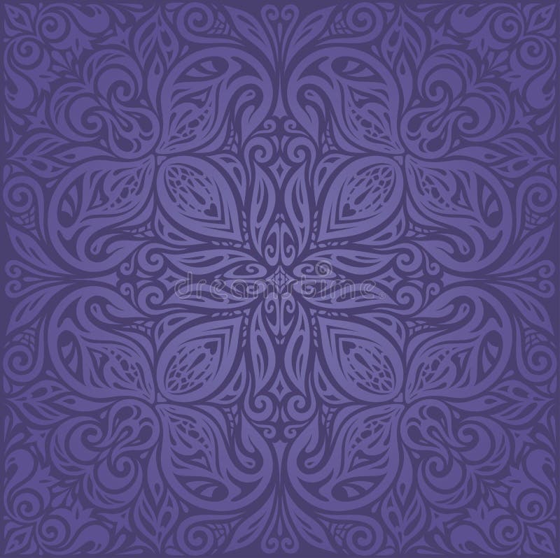 Violet Purple Floral Vintage Seamless Pattern Mandala Background Trendy
