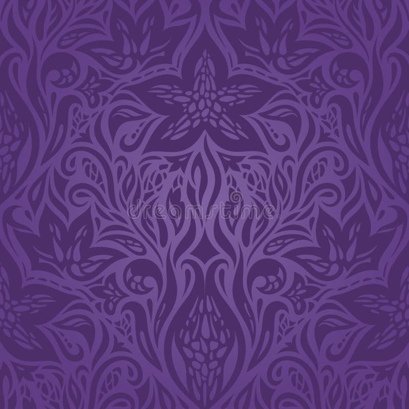 Violet Purple Flowers Vintage Seamless Pattern Floral Background Trendy