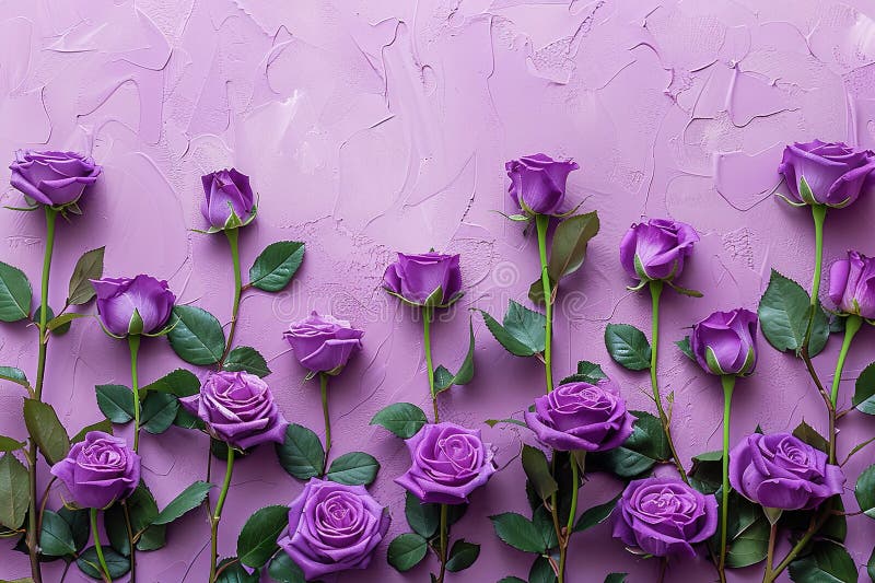 Violet Roses Border Frame on Light Concrete Background Top View, Floral ...