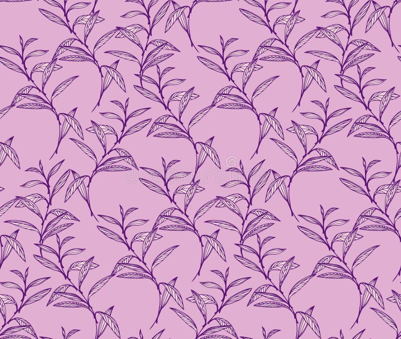 Violet Seamless Pattern with Abstract Artistic Tiny Leaf Stems. Unique ...