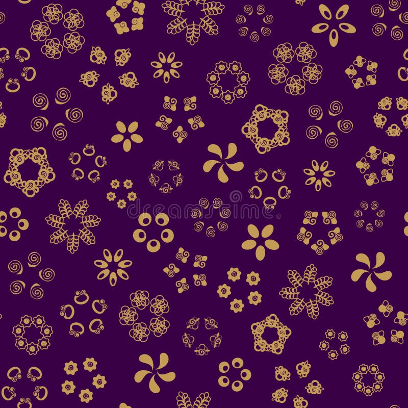 Violet Seamless Pattern with Gold Flowers Stock Vector - Illustration ...