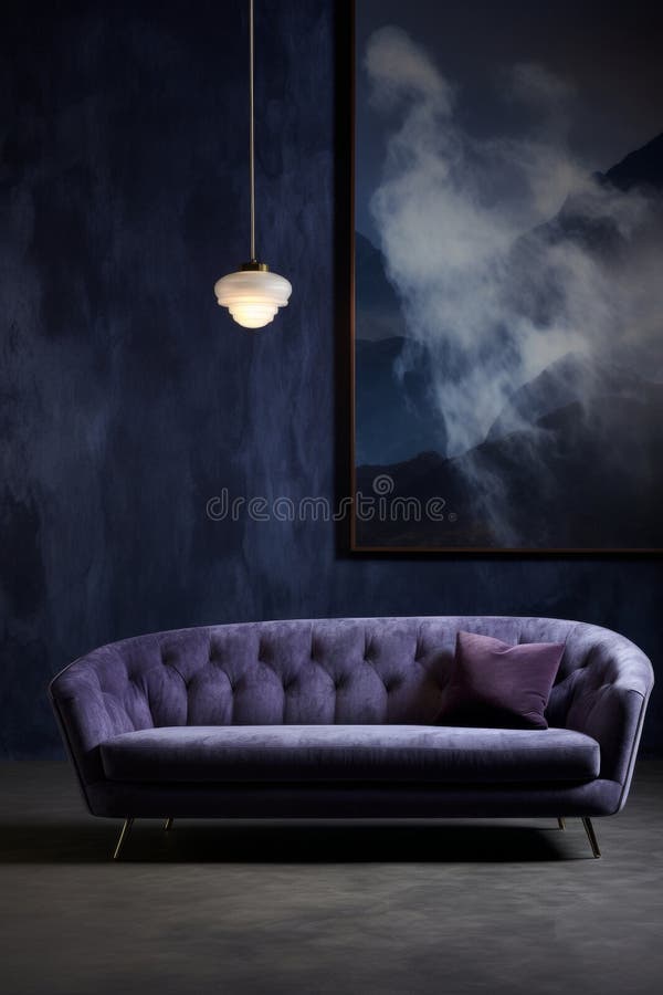 Violet Sofa on Dark Blue Elegant Grunge Wall Texture Vertical ...