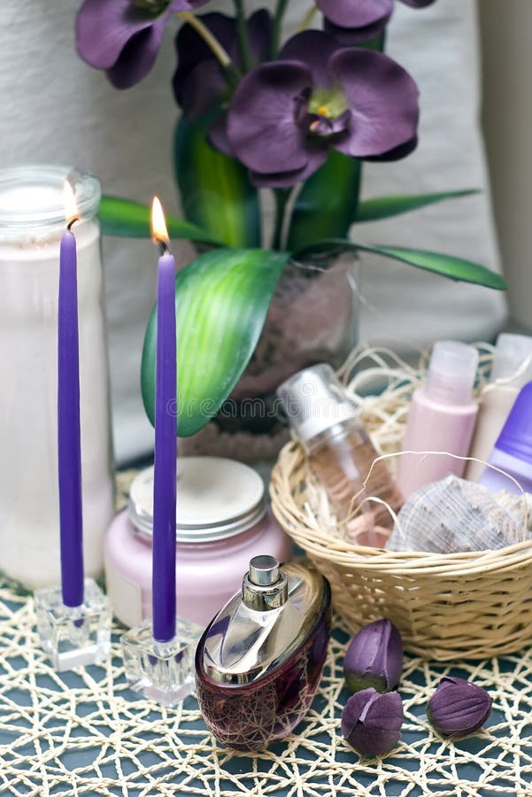 Violet spa and cosmetics stock image. Image of hygiene - 4396853