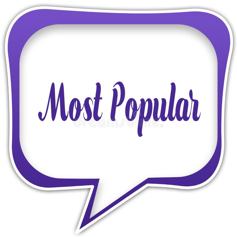 Violet Square Speech Bubble with MOST POPULAR Text Message Stock ...
