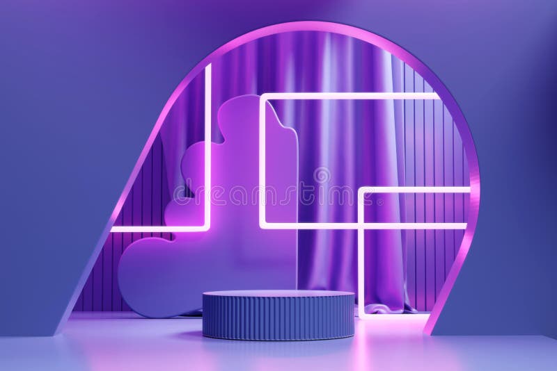 Violet Stage Platform with Neon Light for Product Display 3D Rendering ...
