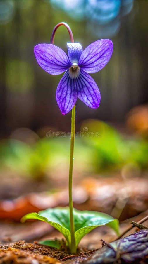 A Violet with a Stem that Arches and Bends Unpredictably Stock ...