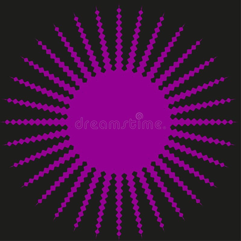 Violet Sunburst Shape. Zigzag Rays Circle. Purple Radial Symbol. Dark ...