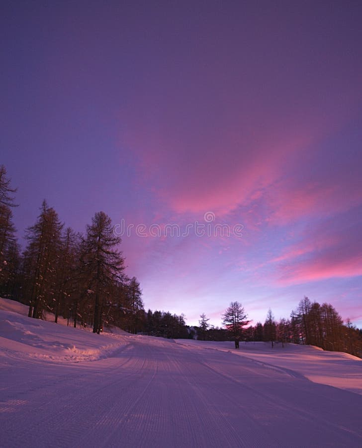 Violet sunset in mountain stock photo. Image of cold - 112782802