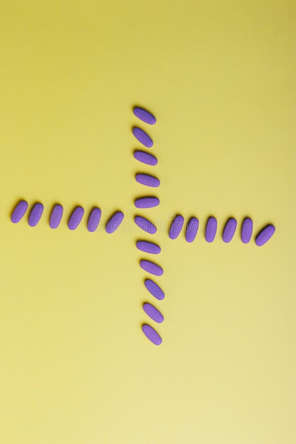 Violet Tablets are Divided in the Form of a Cross. Purple Cross of Oval ...