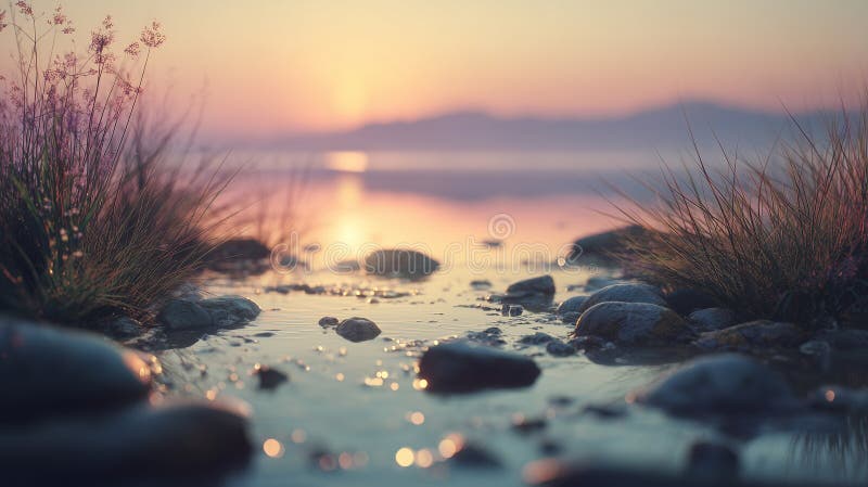 Violet Toned Dreamscape Where Soft Light Paints Floating Mountains in a ...