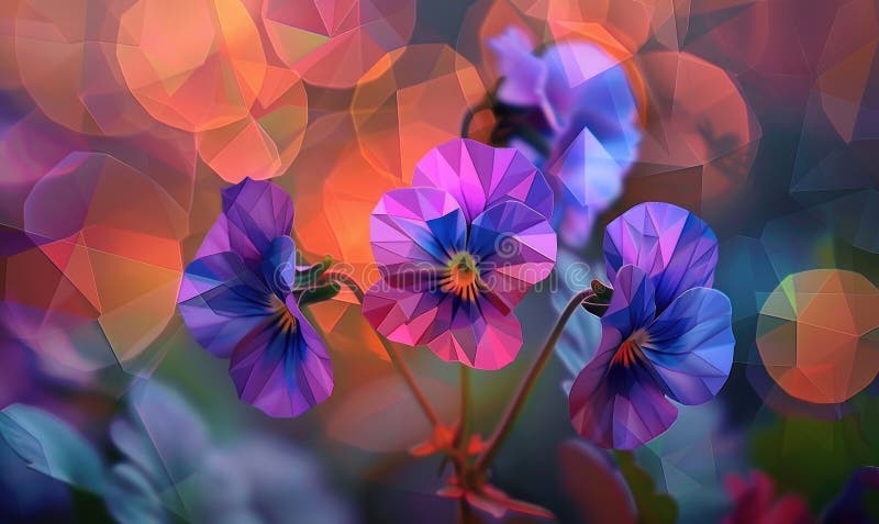 Violets in Low Poly, Geometric Shapes Stock Image - Image of plants ...