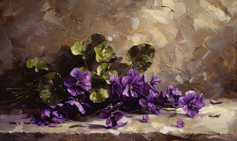 Violets in Oil Painting, Rich Textures, Deep Colors, Classic Style ...