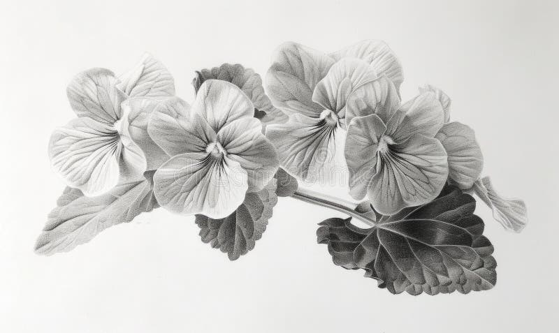 Violets in Pencil, Fine Lines, Detailed Shading, Realistic Stock Photo ...