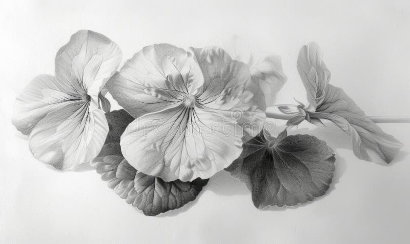 Violets in Pencil, Fine Lines, Detailed Shading, Realistic Stock Photo ...