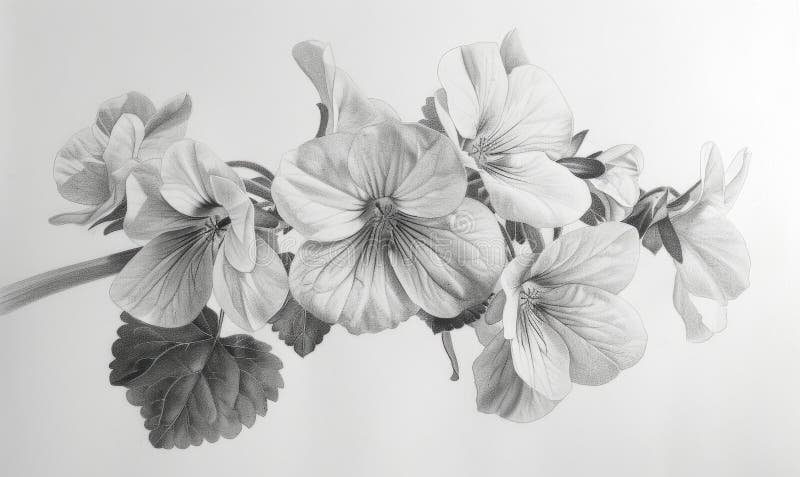 Violets in Pencil, Fine Lines, Detailed Shading, Realistic Stock Photo ...