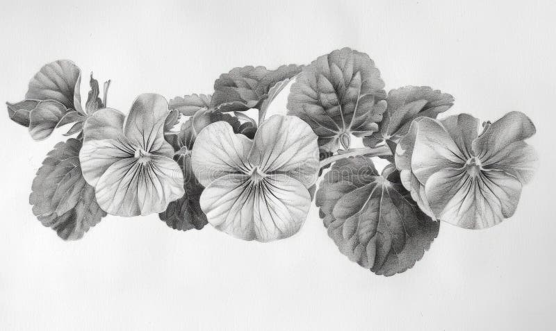 Violets in Pencil, Fine Lines, Detailed Shading, Realistic Stock Image ...
