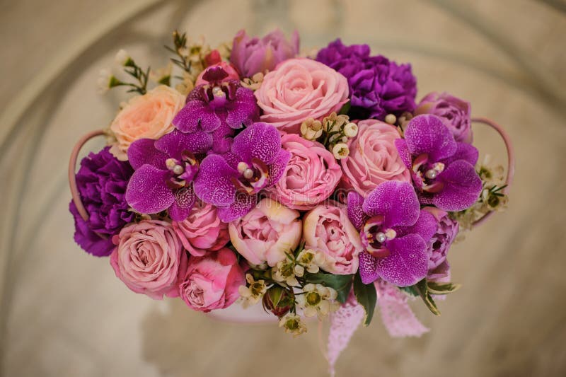 Violette Pink Palette Rose Mix Flower Bouquet Stock Photo - Image of ...
