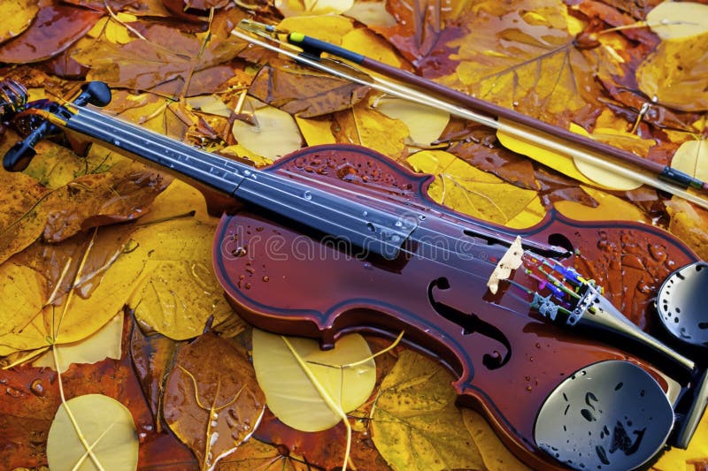 Violin and Autumn stock illustration. Illustration of play - 289296857