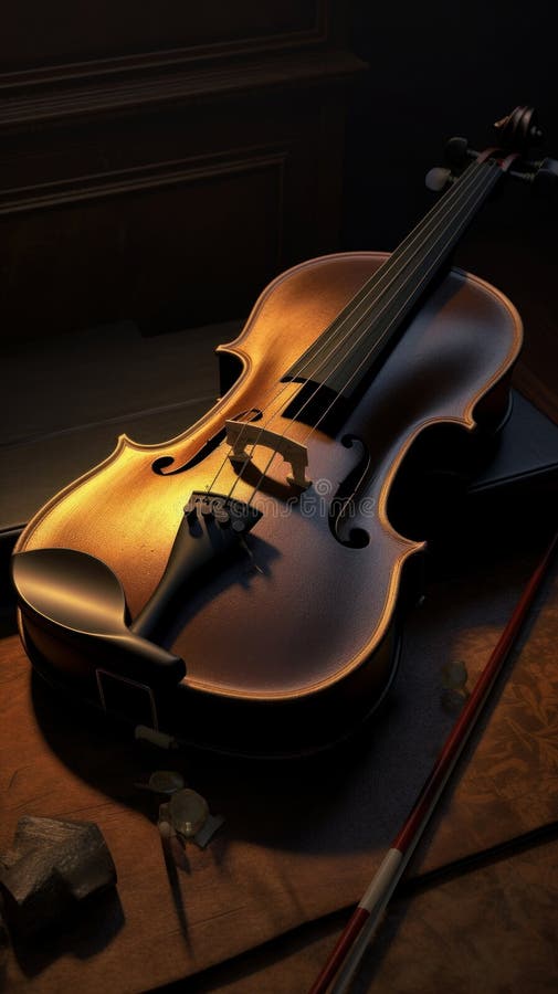 Violin on a Dark Background with Neon Lights Stock Illustration ...
