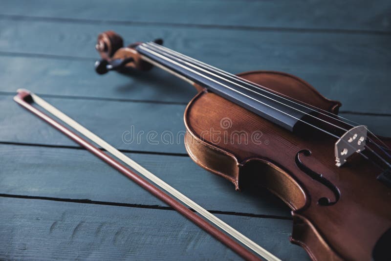 Violin on the black table stock photo. Image of classic - 207821276