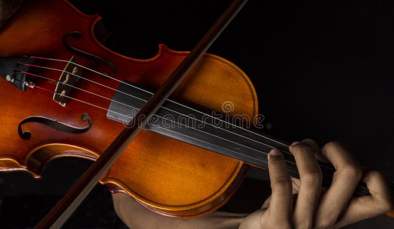 Violin and Bow on Black Background with Copy Area Stock Photo - Image ...